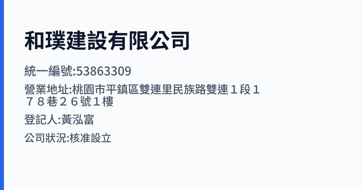 和璞建設有限公司 - 統編 53863309(桃園市) 公司登記資料與營業項目詳細圖表