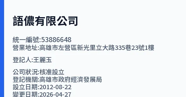 語儂有限公司的照片-統編 53886648(高雄市) 公司登記資料與營業項目詳細圖表