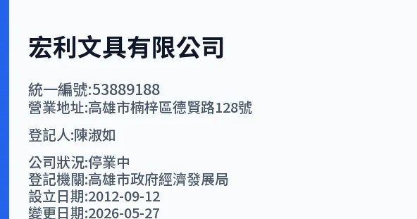 宏利文具有限公司的照片-統編 53889188(高雄市) 公司登記資料與營業項目詳細圖表