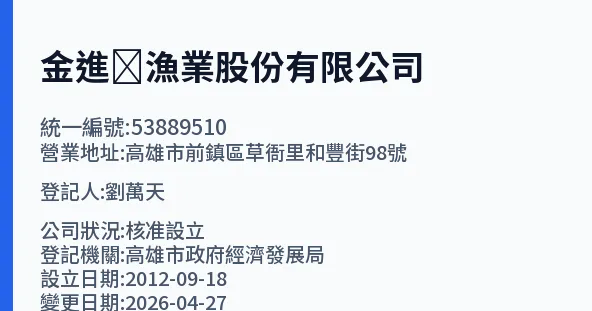 金進䳟漁業股份有限公司的照片-統編 53889510(高雄市) 公司登記資料與營業項目詳細圖表