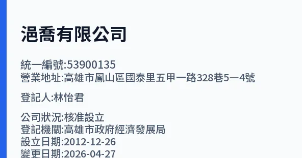 浥喬有限公司的照片-統編 53900135(高雄市) 公司登記資料與營業項目詳細圖表