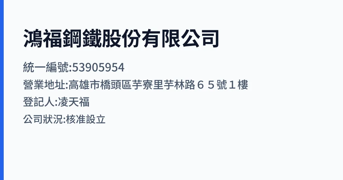 鴻福鋼鐵股份有限公司 - 統編 53905954(高雄市) 公司登記資料與營業項目詳細圖表