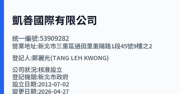 凱善國際有限公司的照片-統編 53909282(新北市) 公司登記資料與營業項目詳細圖表