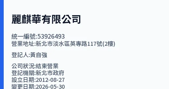 麗麒華有限公司的照片-統編 53926493(新北市) 公司登記資料與營業項目詳細圖表