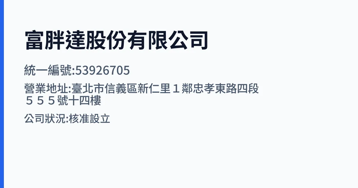 富胖達股份有限公司 - 統編 53926705(臺北市) 公司登記資料與營業項目詳細圖表