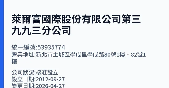 萊爾富國際股份有限公司第三九九三分公司的照片-統編 53935774(新北市) 公司登記資料與營業項目詳細圖表