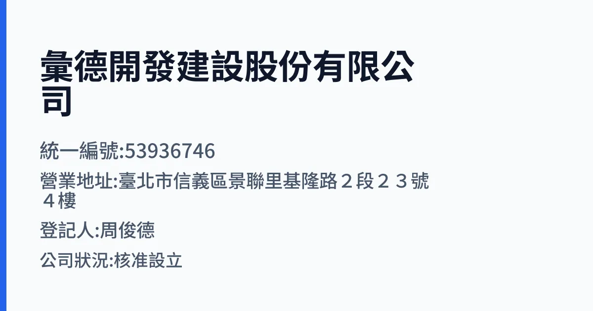 彙德開發建設股份有限公司 - 統編 53936746(臺北市) 公司登記資料與營業項目詳細圖表