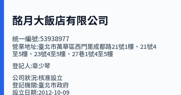 酩月大飯店有限公司的照片-統編 53938977(臺北市) 公司登記資料與營業項目詳細圖表