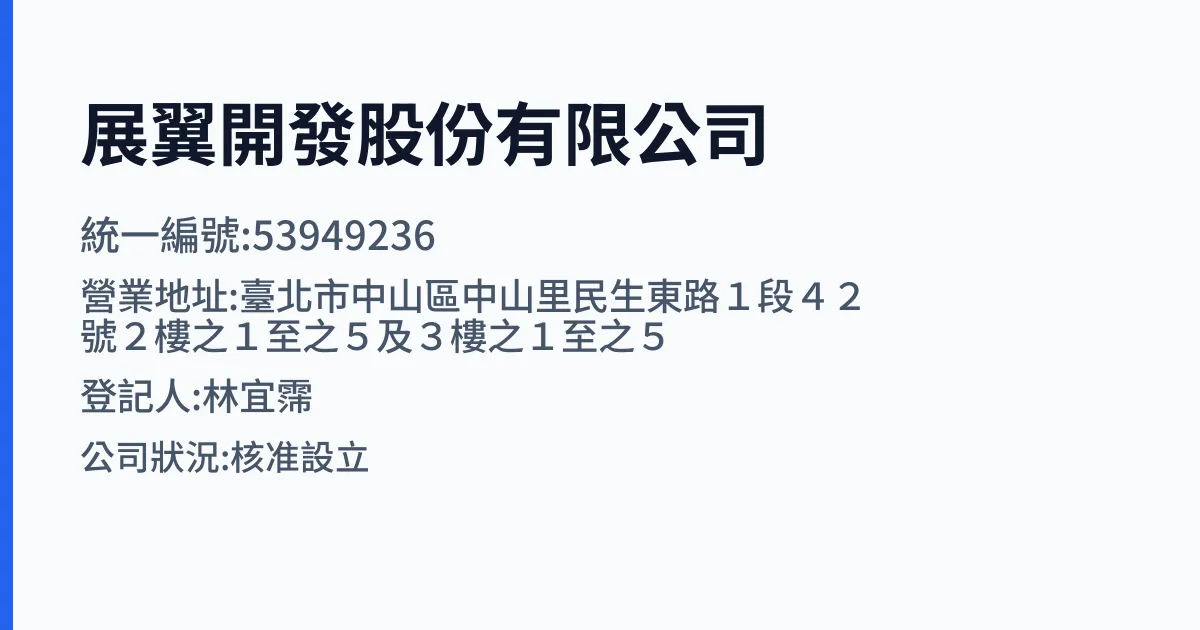展翼開發股份有限公司 - 統編 53949236(臺北市) 公司登記資料與營業項目詳細圖表