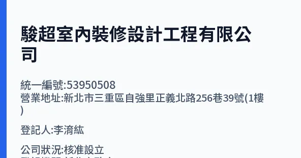 駿超室內裝修設計工程有限公司的照片-統編 53950508(新北市) 公司登記資料與營業項目詳細圖表