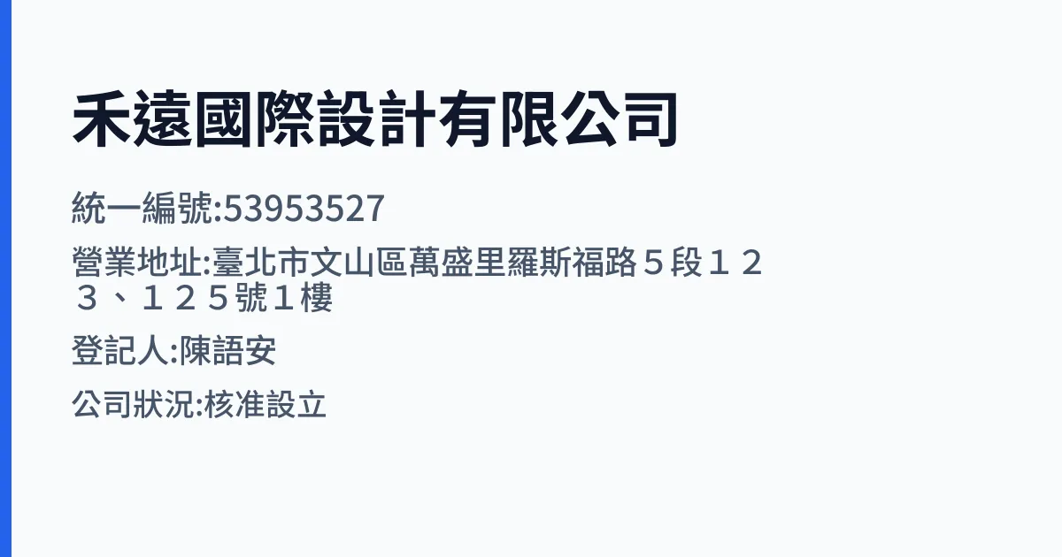 禾遠國際設計有限公司 - 統編 53953527(臺北市) 公司登記資料與營業項目詳細圖表