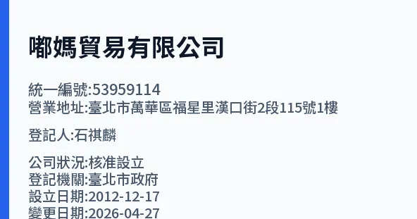 嘟媽貿易有限公司的照片-統編 53959114(臺北市) 公司登記資料與營業項目詳細圖表