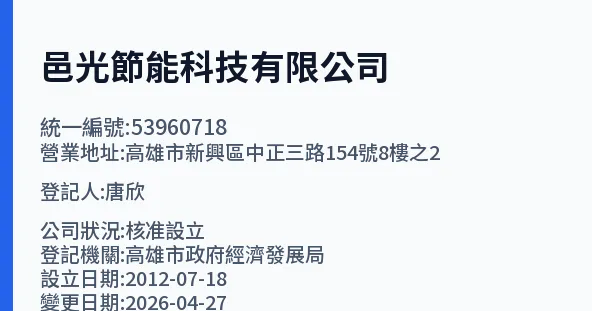 邑光節能科技有限公司的照片-統編 53960718(高雄市) 公司登記資料與營業項目詳細圖表