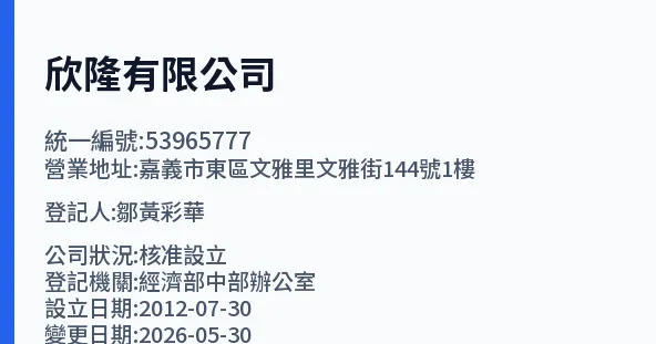 欣隆有限公司的照片-統編 53965777(嘉義市) 公司登記資料與營業項目詳細圖表