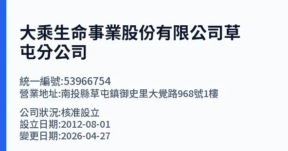 大乘生命事業股份有限公司草屯分公司的照片-統編 53966754(南投縣) 公司登記資料與營業項目詳細圖表