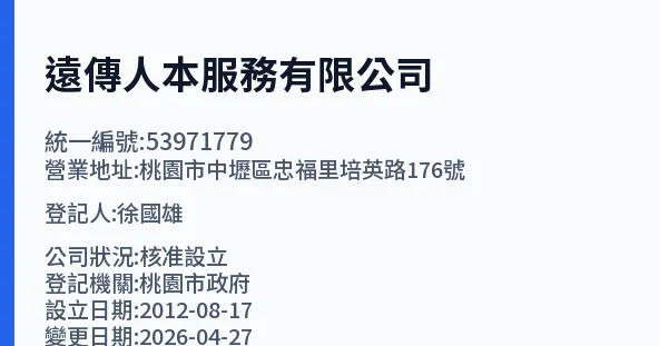 遠傳人本服務有限公司的照片-統編 53971779(桃園市) 公司登記資料與營業項目詳細圖表
