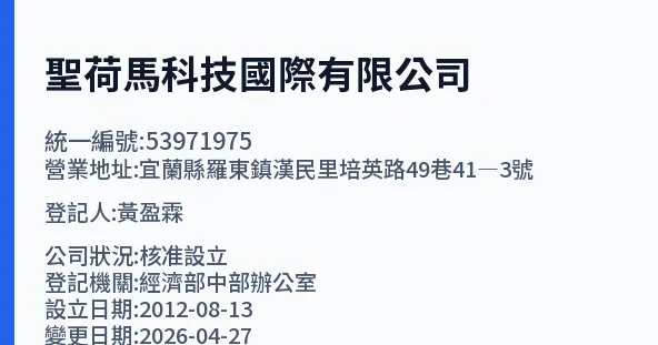 聖荷馬科技國際有限公司的照片-統編 53971975(宜蘭縣) 公司登記資料與營業項目詳細圖表