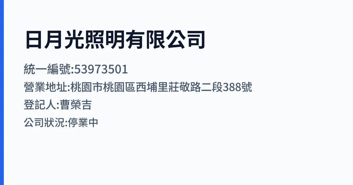 日月光照明有限公司 - 統編 53973501(桃園市) 公司登記資料與營業項目詳細圖表