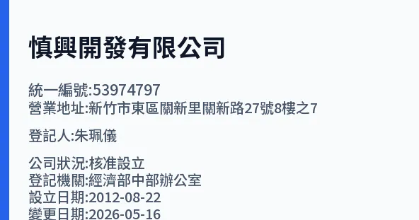 慎興開發有限公司的照片-統編 53974797(新竹市) 公司登記資料與營業項目詳細圖表