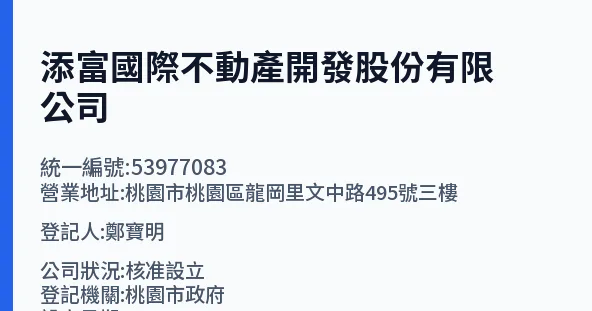 添富國際不動產開發股份有限公司的照片-統編 53977083(桃園市) 公司登記資料與營業項目詳細圖表