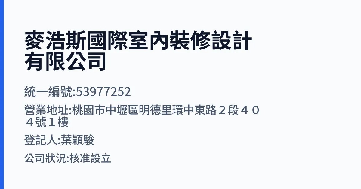 麥浩斯國際室內裝修設計有限公司 - 統編 53977252(桃園市) 公司登記資料與營業項目詳細圖表