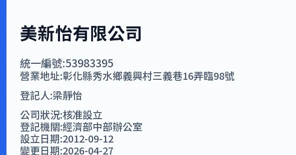 美新怡有限公司的照片-統編 53983395(彰化縣) 公司登記資料與營業項目詳細圖表