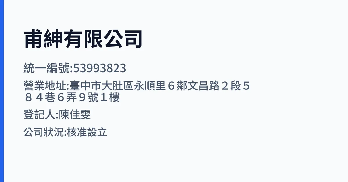 甫紳有限公司 - 統編 53993823(臺中市) 公司登記資料與營業項目詳細圖表