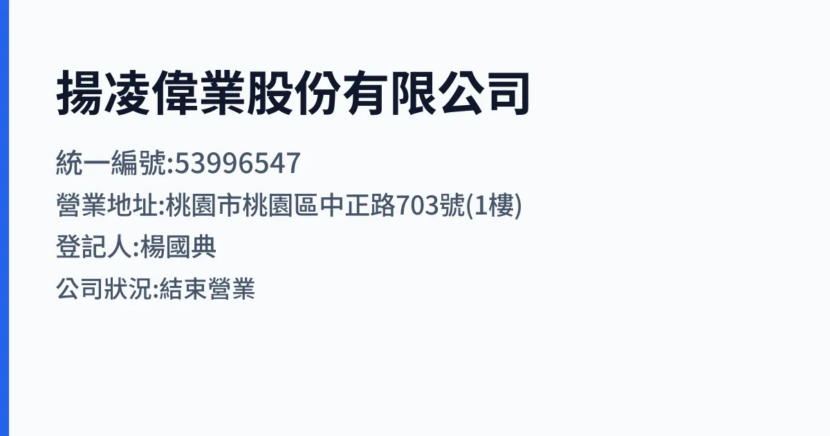 揚凌偉業股份有限公司 - 統編 53996547(桃園市) 公司登記資料與營業項目詳細圖表