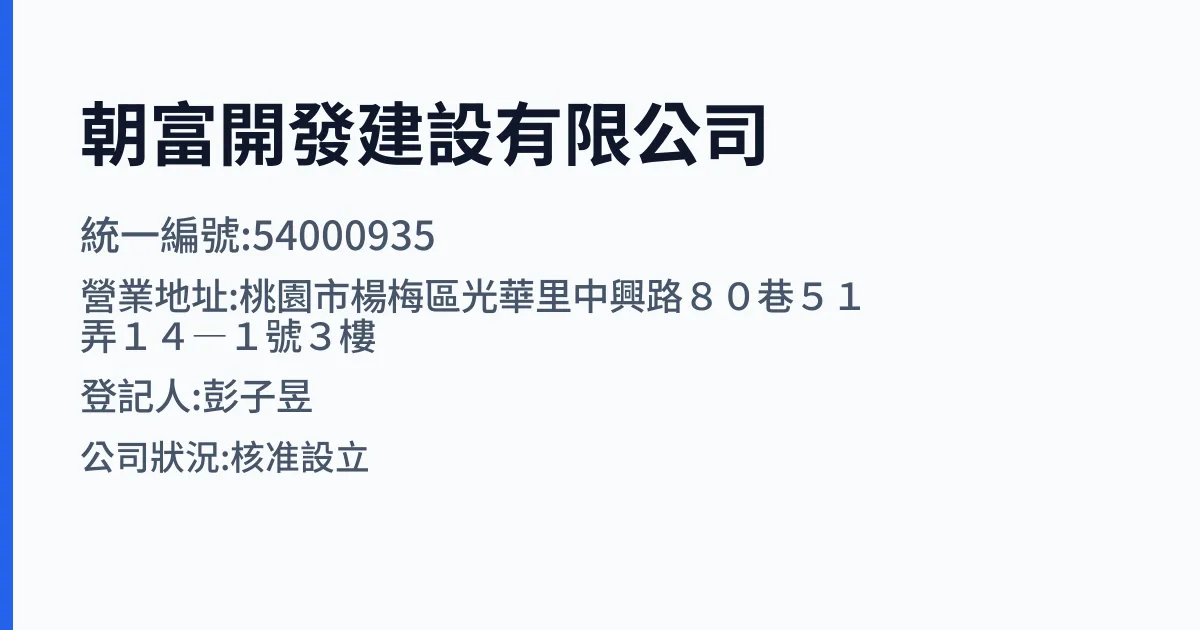 朝富開發建設有限公司 - 統編 54000935(桃園市) 公司登記資料與營業項目詳細圖表