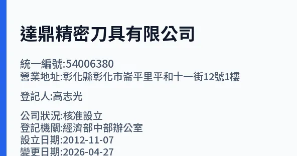 達鼎精密刀具有限公司的照片-統編 54006380(彰化縣) 公司登記資料與營業項目詳細圖表
