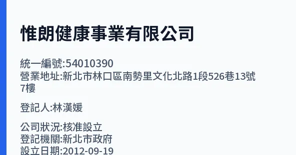 惟朗健康事業有限公司的照片-統編 54010390(新北市) 公司登記資料與營業項目詳細圖表