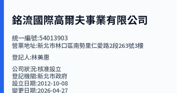 銘流國際高爾夫事業有限公司的照片-統編 54013903(新北市) 公司登記資料與營業項目詳細圖表