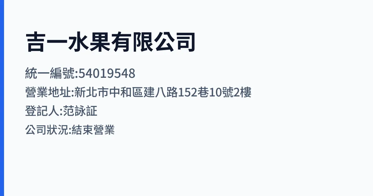 吉一水果有限公司 - 統編 54019548(新北市) 公司登記資料與營業項目詳細圖表