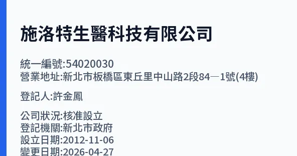 施洛特生醫科技有限公司的照片-統編 54020030(新北市) 公司登記資料與營業項目詳細圖表