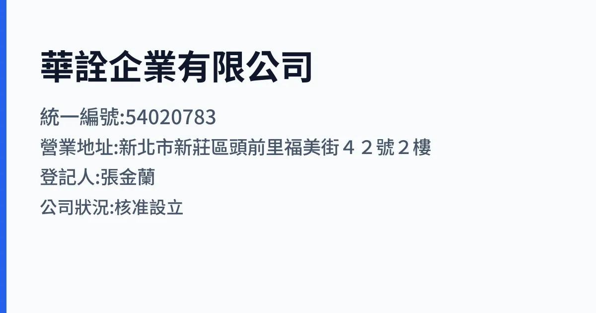 華詮企業有限公司 - 統編 54020783（新北市） 公司登記資料與營業項目詳細圖表