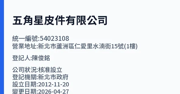 五角星皮件有限公司的照片-統編 54023108(新北市) 公司登記資料與營業項目詳細圖表