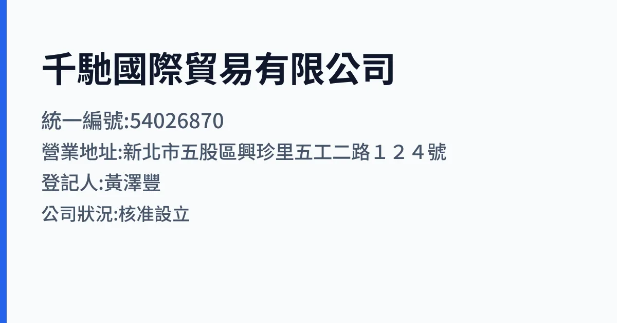 千馳國際貿易有限公司 - 統編 54026870(新北市) 公司登記資料與營業項目詳細圖表