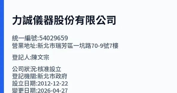 力誠儀器股份有限公司的照片-統編 54029659(新北市) 公司登記資料與營業項目詳細圖表