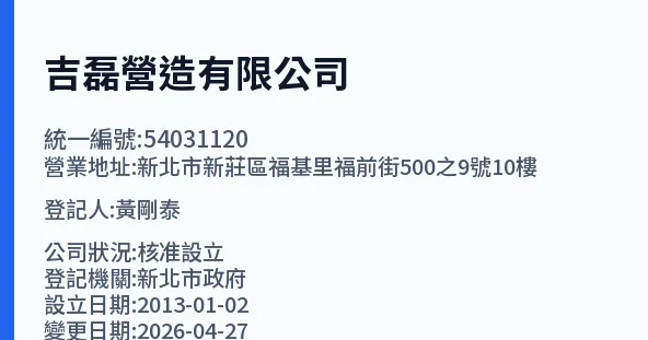 吉磊營造有限公司的照片-統編 54031120(新北市) 公司登記資料與營業項目詳細圖表