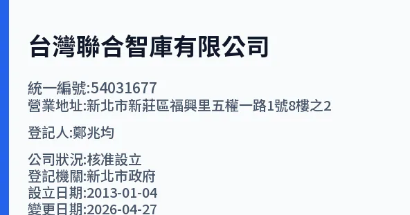 台灣聯合智庫有限公司的照片-統編 54031677(新北市) 公司登記資料與營業項目詳細圖表
