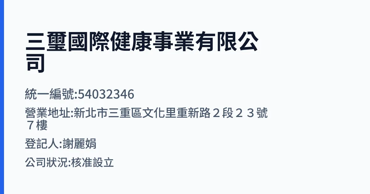 三璽國際健康事業有限公司 - 統編 54032346(新北市) 公司登記資料與營業項目詳細圖表