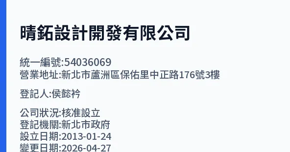 晴鉐設計開發有限公司的照片-統編 54036069(新北市) 公司登記資料與營業項目詳細圖表
