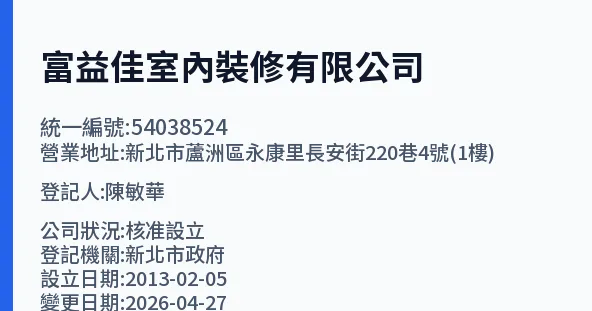 富益佳室內裝修有限公司的照片-統編 54038524(新北市) 公司登記資料與營業項目詳細圖表
