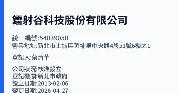 鐳射谷科技股份有限公司的照片-統編 54039050(新北市) 公司登記資料與營業項目詳細圖表
