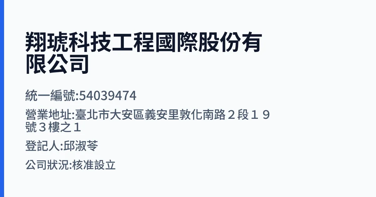 翔琥科技工程國際股份有限公司 - 統編 54039474(新北市) 公司登記資料與營業項目詳細圖表