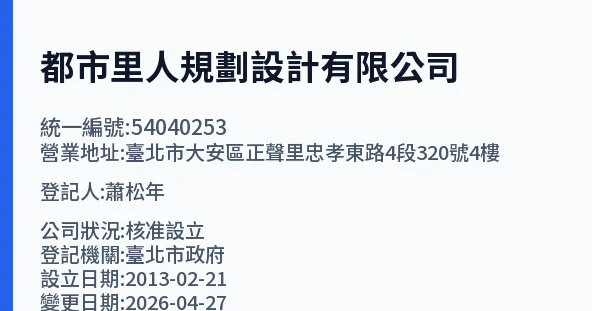 都市里人規劃設計有限公司的照片-統編 54040253(臺北市) 公司登記資料與營業項目詳細圖表