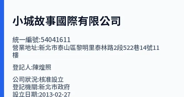 小城故事國際有限公司的照片-統編 54041611(新北市) 公司登記資料與營業項目詳細圖表