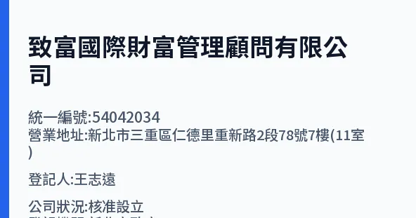 致富國際財富管理顧問有限公司的照片-統編 54042034(新北市) 公司登記資料與營業項目詳細圖表