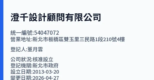 澄千設計顧問有限公司的照片-統編 54047072(新北市) 公司登記資料與營業項目詳細圖表