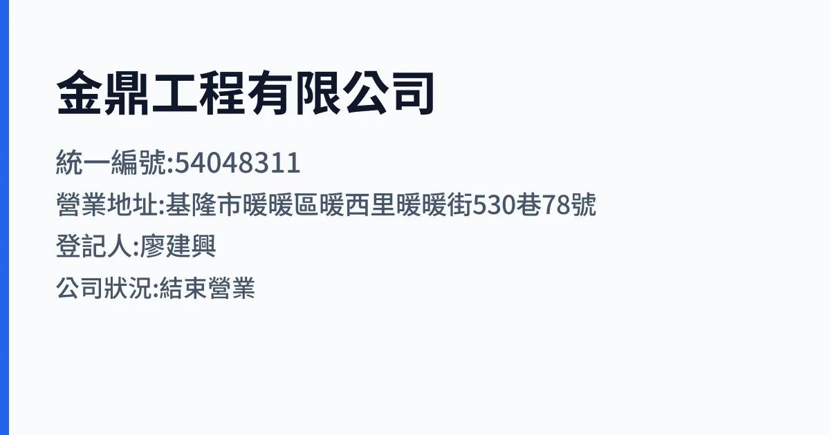 金鼎工程有限公司 - 統編 54048311(基隆市) 公司登記資料與營業項目詳細圖表